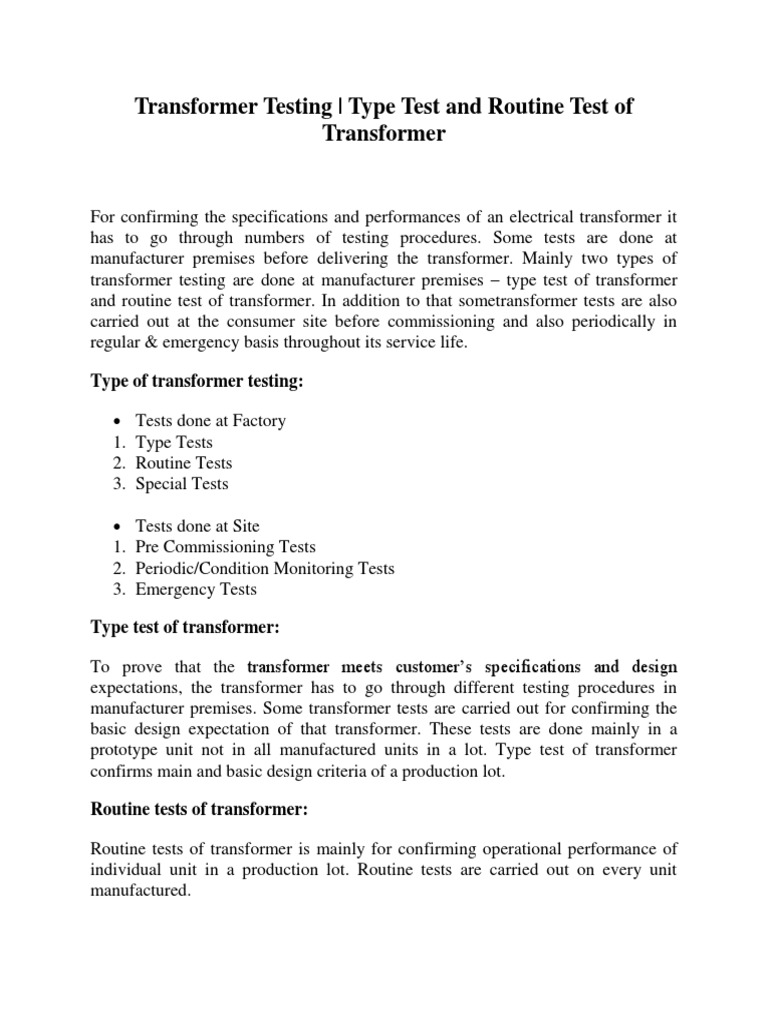 Transformer Tests | PDF | Transformer | Electrical Resistance And ...