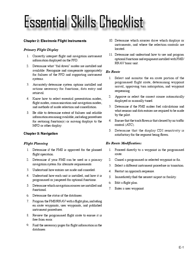 Essential Skills Checklist: Primary Flight Display | PDF | Navigation ...