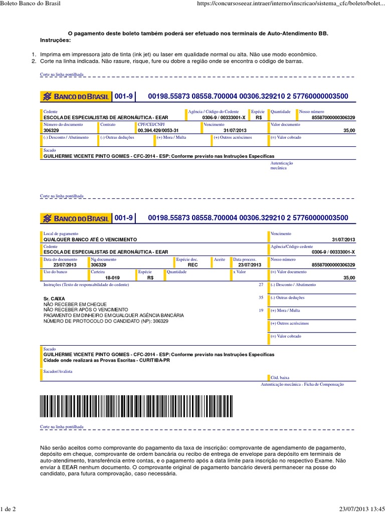 Boleto Banco Do Brasil PDF | PDF | Bancos | Dinheiro