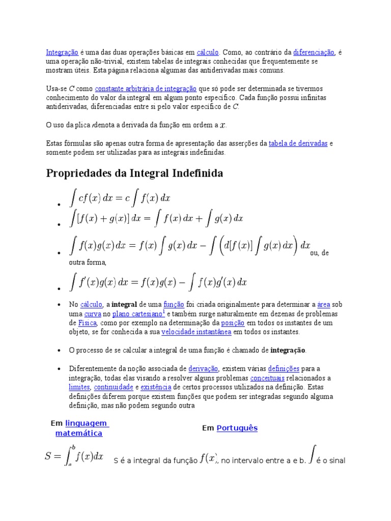 Integração É Uma Das Duas Operações Básicas em Cálculo | PDF ...