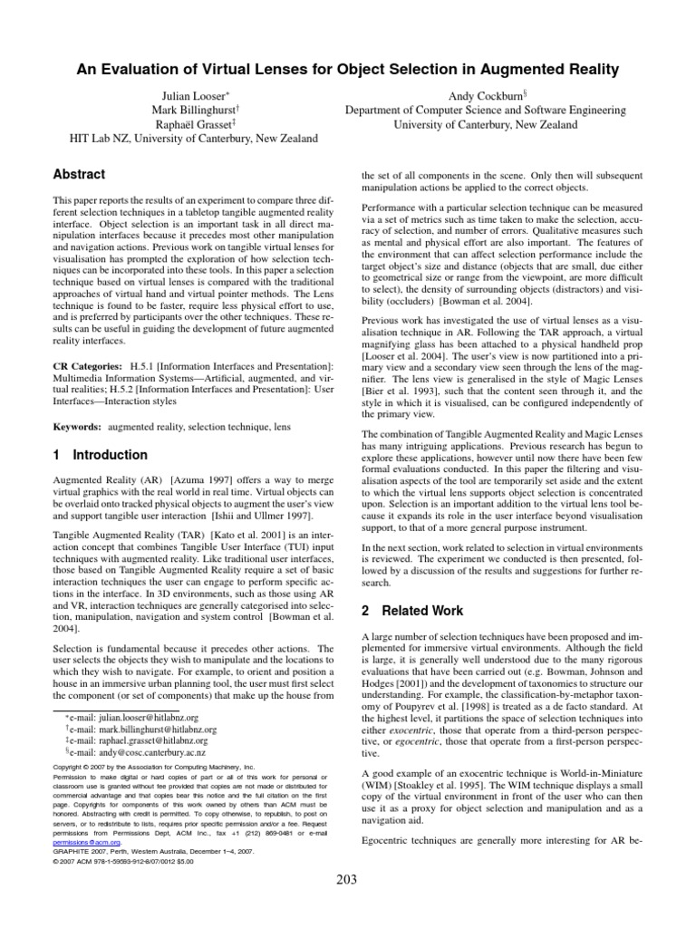 Evaluation of Virtual Lenses | PDF | Augmented Reality | Virtual Reality