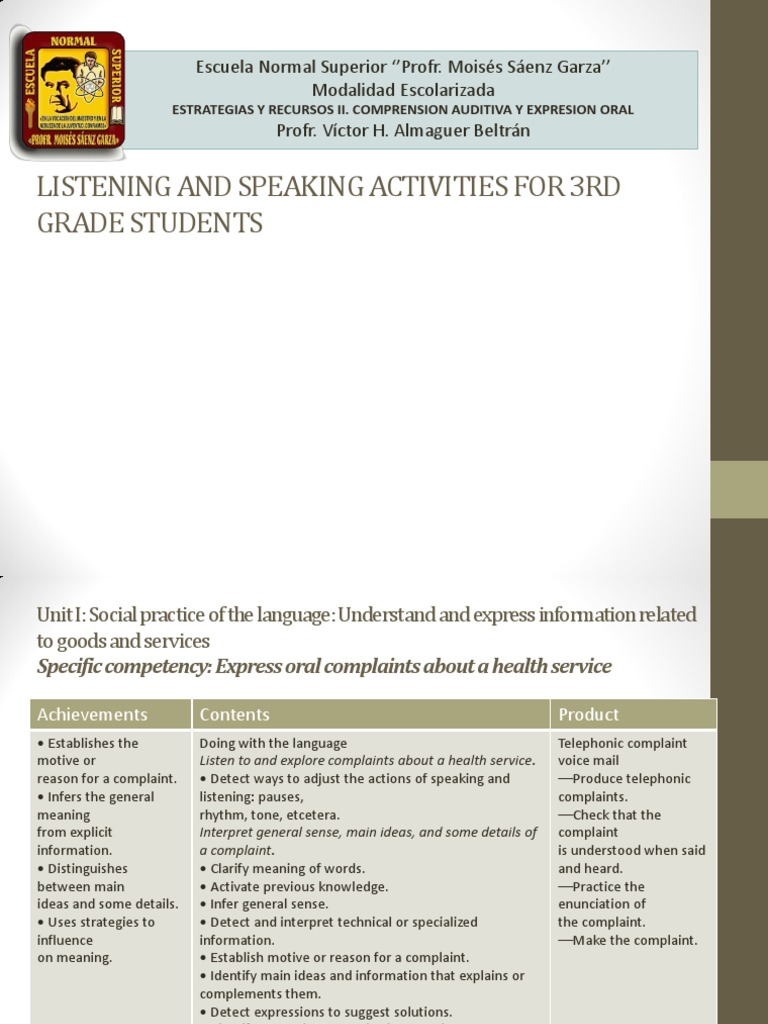 Listening and Speaking Activities For 3Rd Grade Students | PDF ...