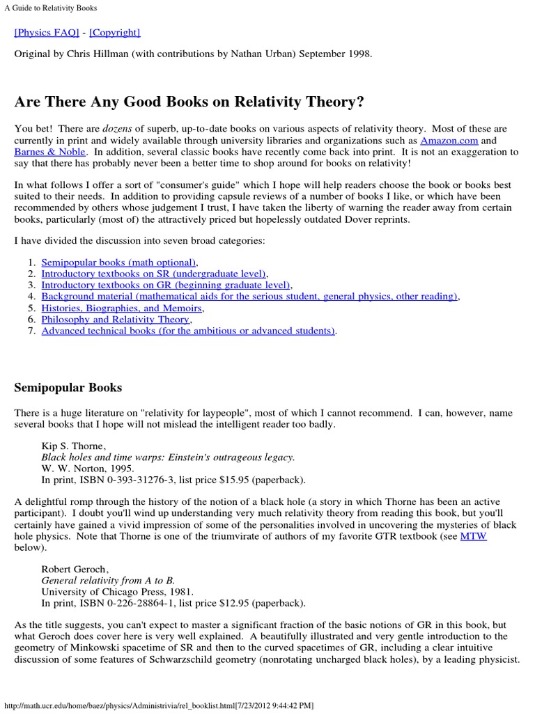 A Guide To Relativity Books | PDF | General Relativity | Differential ...