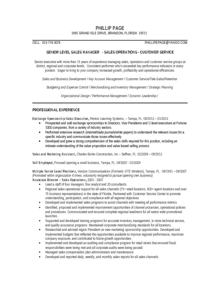 Phillip Page: Senior Level Sales Manager - Sales Operations - Customer ...