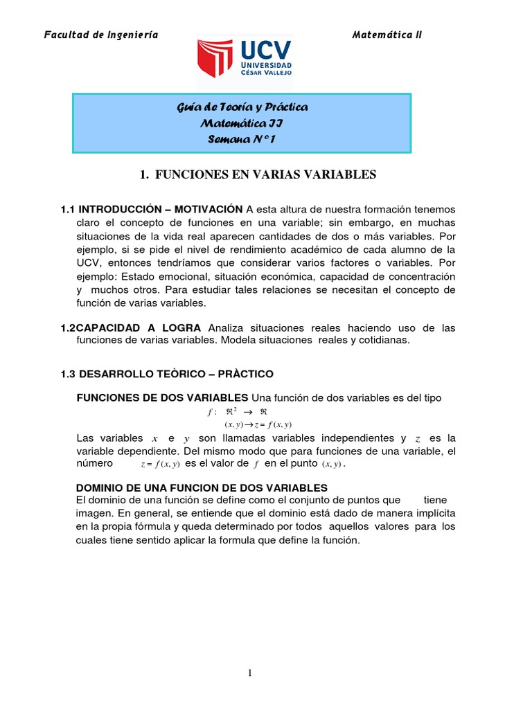 1. Funciones En Varias Variables: Guía de Teoría y Práctica Matemática ...