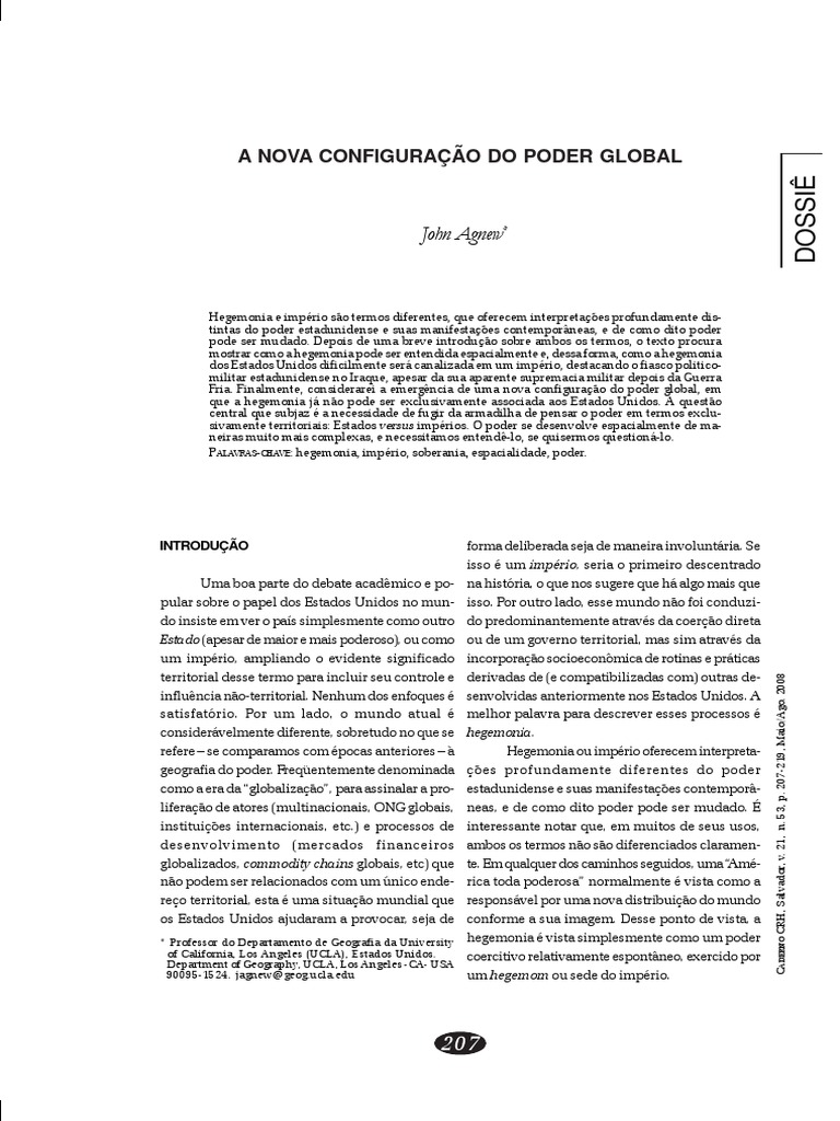 A Nova Configuração Do Poder Global | PDF | Estado | Os Estados Unidos