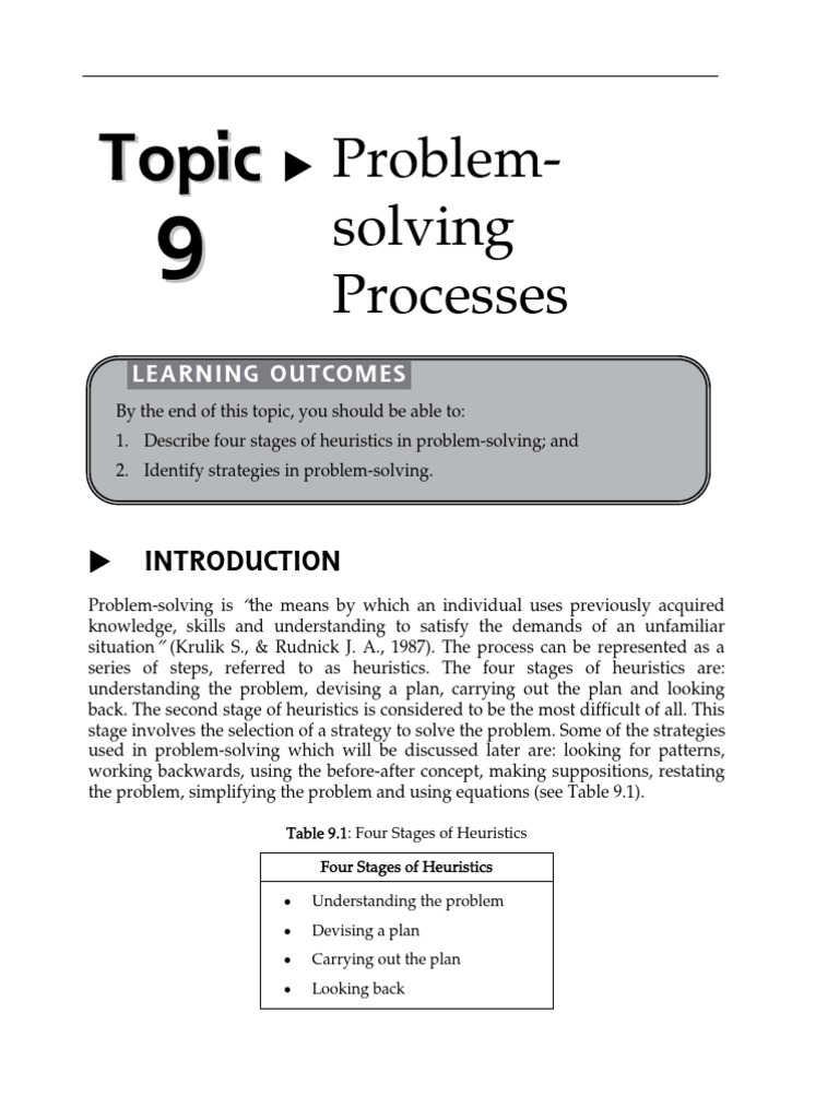 Four stages of heuristics in problem-solving | PDF | Educational Psychology | Psychological Concepts