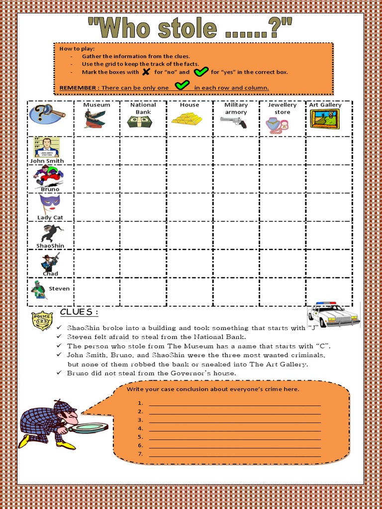 ESL Mystery Game: Solve the Crimes | PDF
