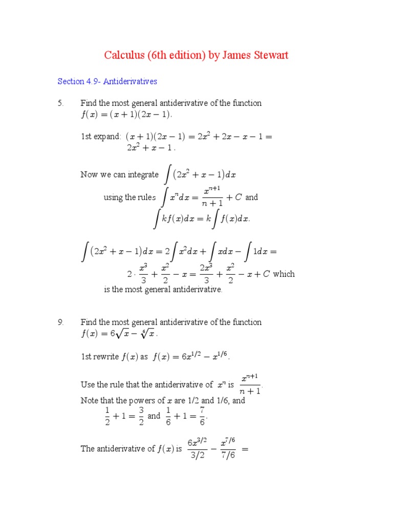 Calculus (6th Edition) by James Stewart: Section 4.9-Antiderivatives ...