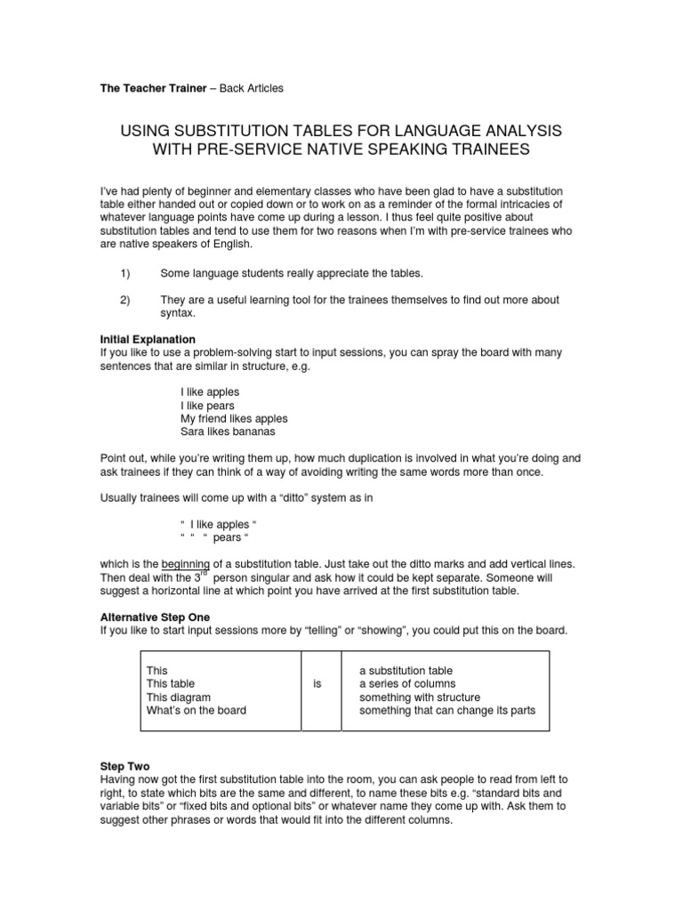 Substitution Tables for English Teaching | PDF | English Language ...