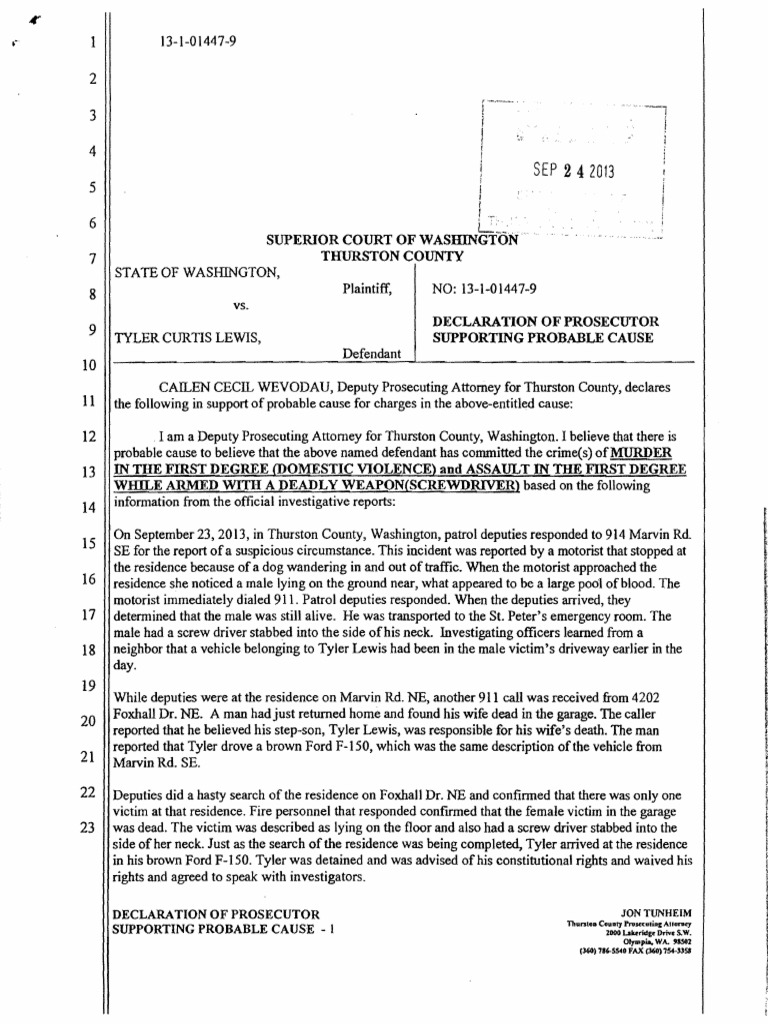 Lacey Stabbing Court Documents | PDF | Prosecutor | Crime & Violence