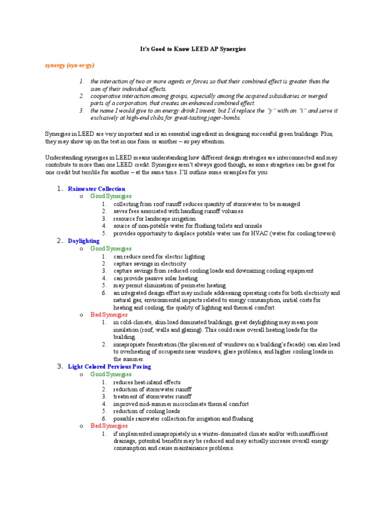 It's Good To Know LEED AP Synergies | PDF | Leadership In Energy And ...