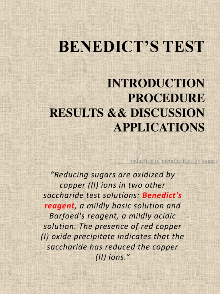 Benedict'S Test: Procedure Results && Discussion Applications | PDF ...