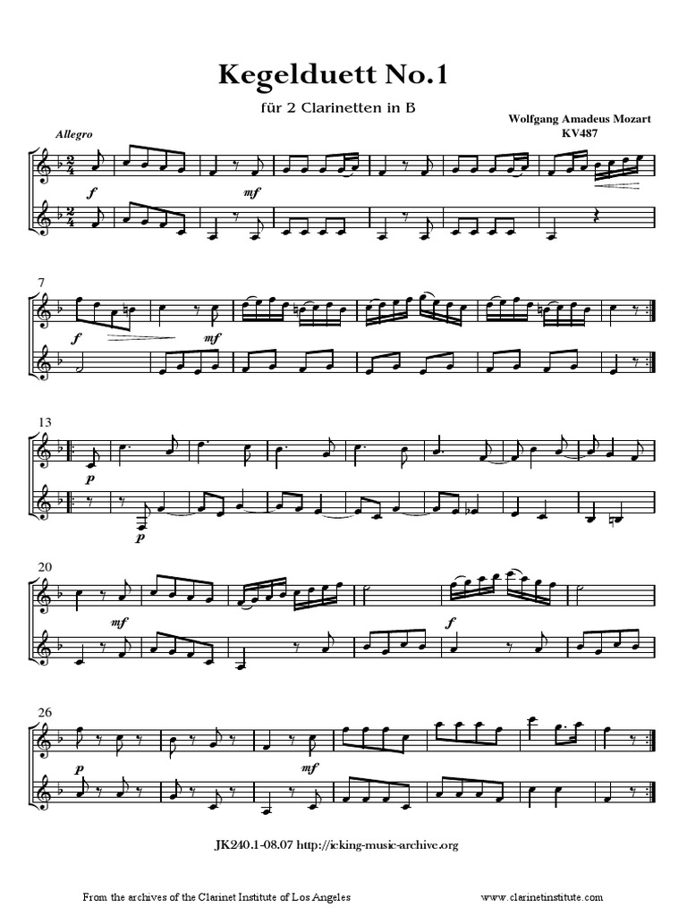 Mozart - 12 Duets For 2 Clarinets | PDF | Classical Music | Classical ...