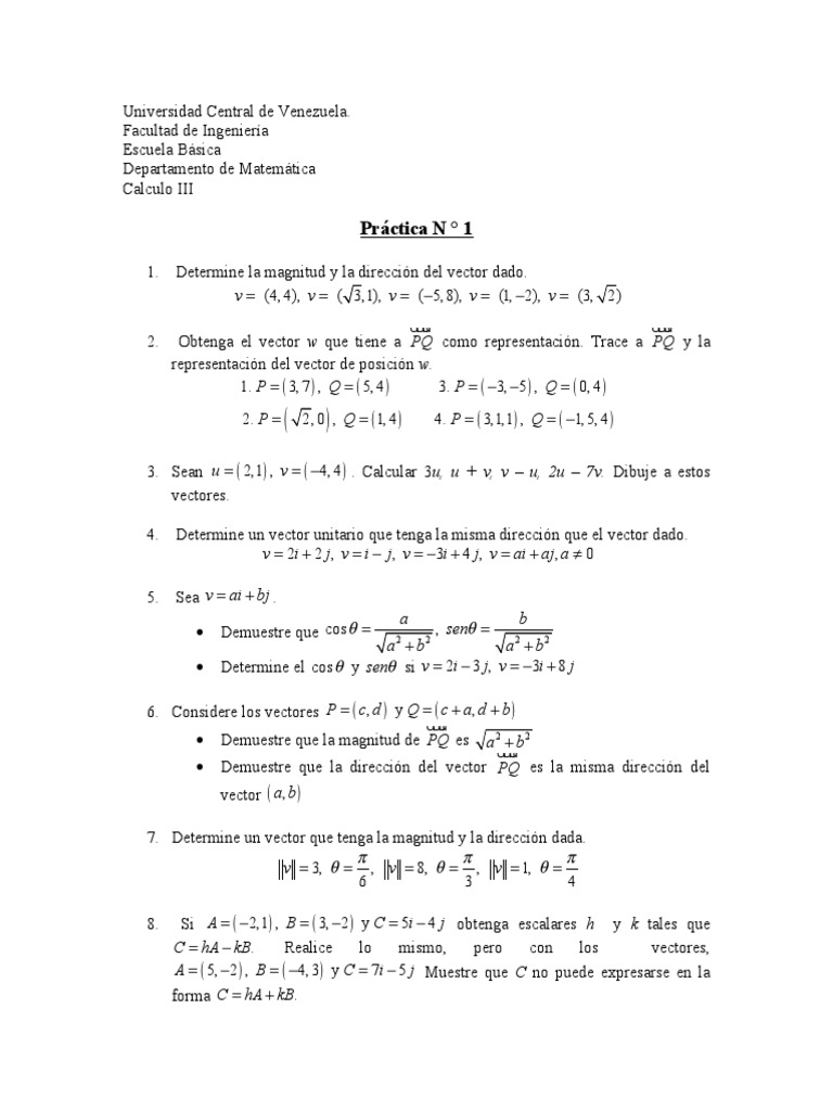 Guía de Cálculo Prof Fajardo | PDF | Vector Euclidiano | Álgebra abstracta