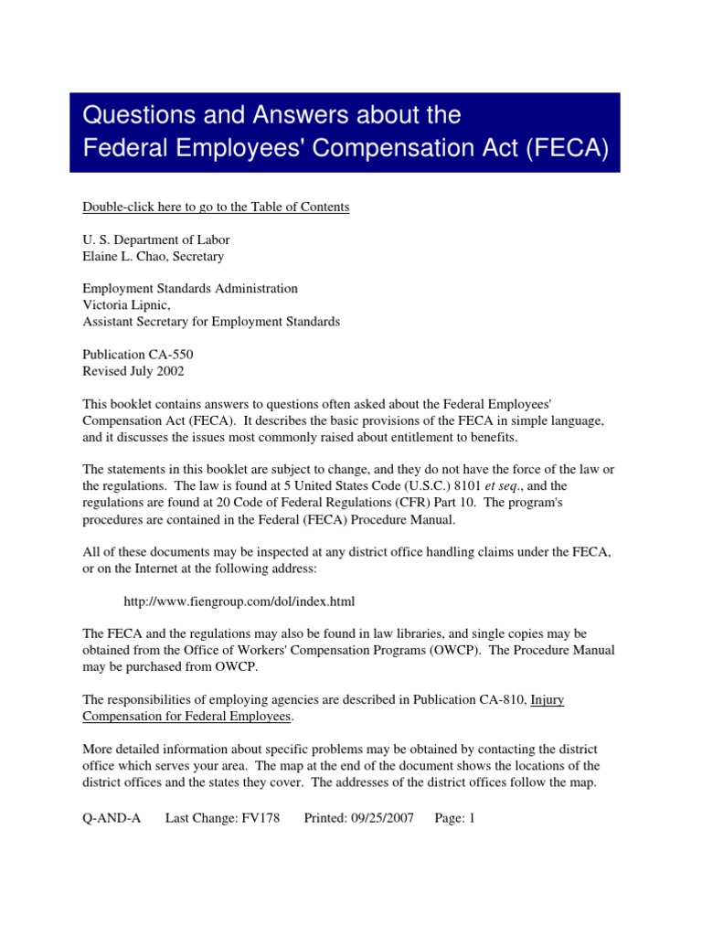 Questions and Answers About The Federal Employees' Compensation Act ...