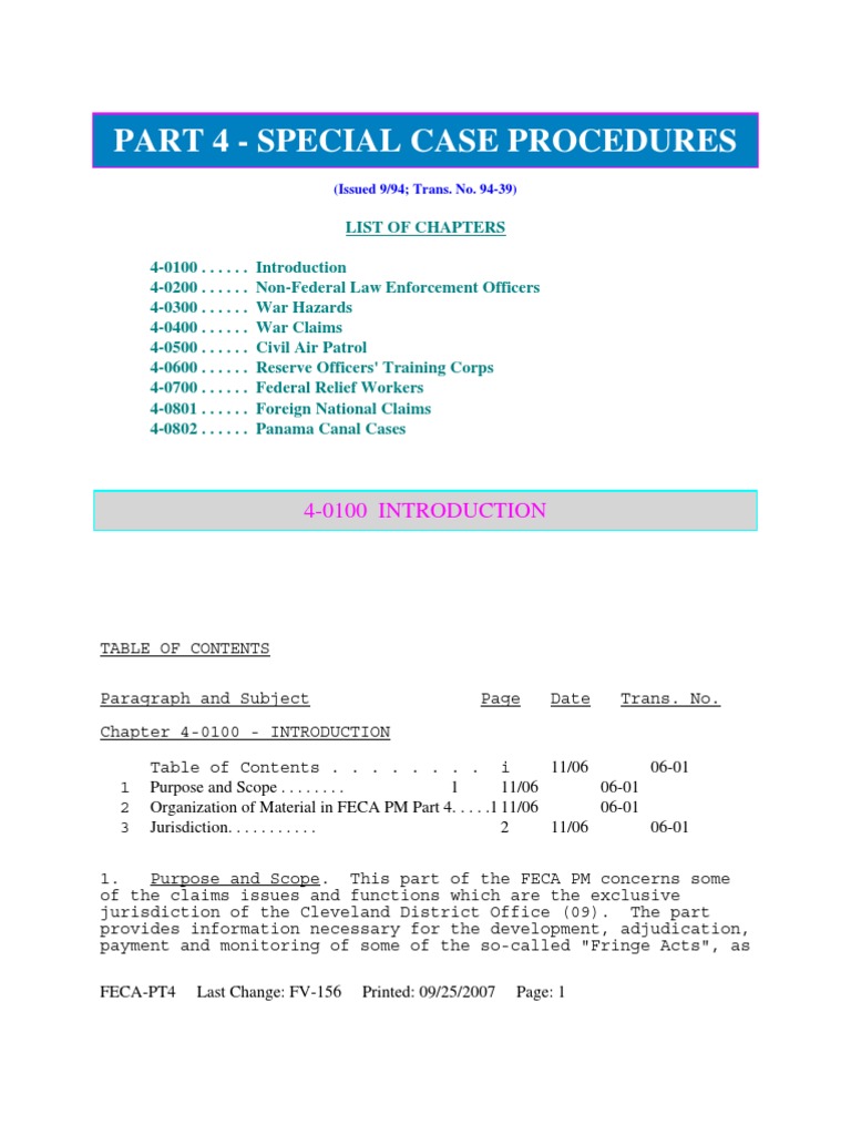 Department of Labor: FECA-PT4 | PDF | Police | Employment