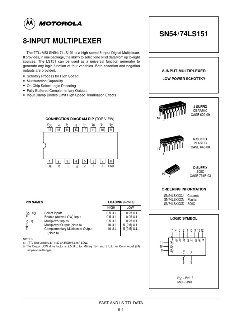 74LS151 Multiplexer Truth Table | PDF | Digital Electronics ...