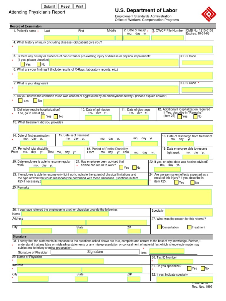 Department of Labor: ca-20 | Workers' Compensation | Social Security Number