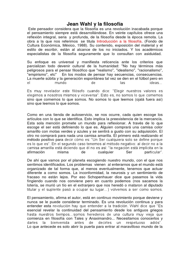 Jean Wahl y La Filosofía | PDF | Epistemología | Verdad