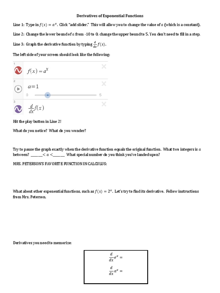 Derivatives of Exp and Logs Desmos | PDF | Teaching Methods & Materials | Computers