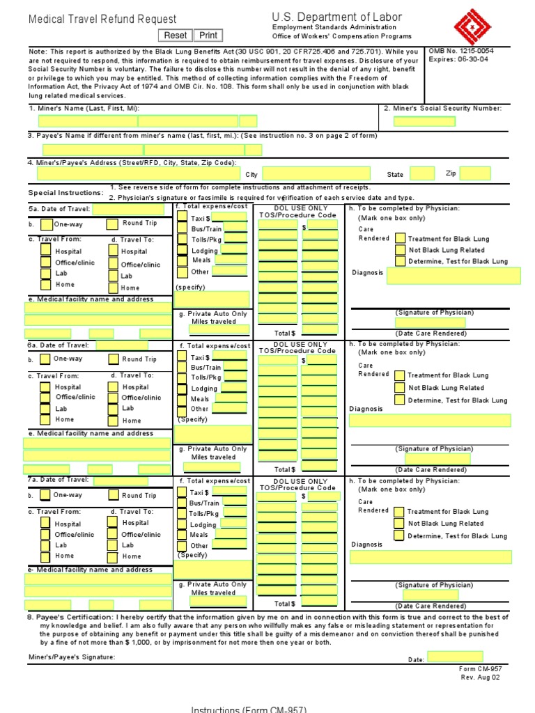 Black Lung Medical Travel Refund Form | PDF | Hospital | Medical Diagnosis