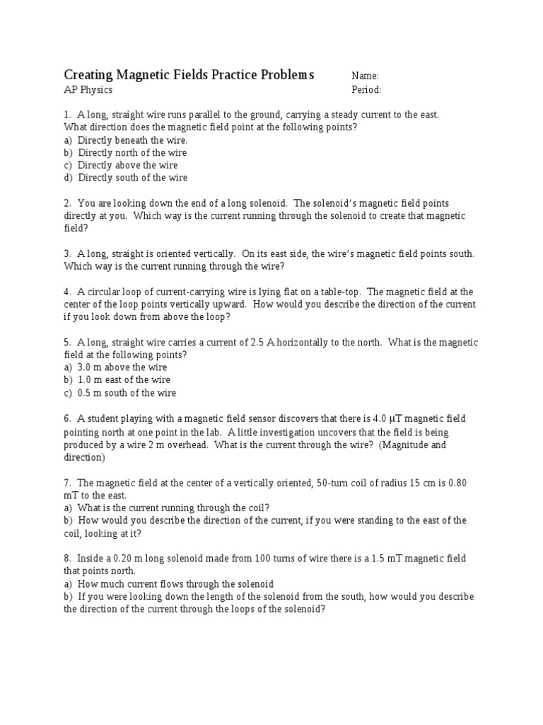 Magnetic Field Practice Problems | PDF | Magnetic Field | Magnetism