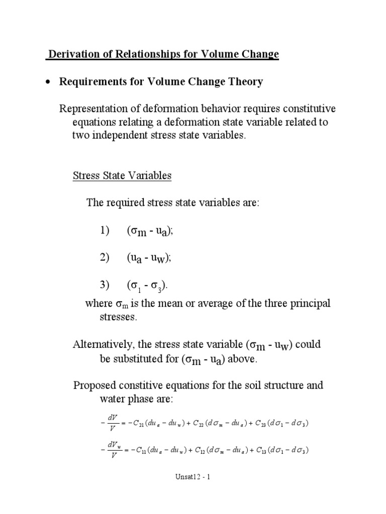 Derivation of Relationships for Volume Change: A Comprehensive ...