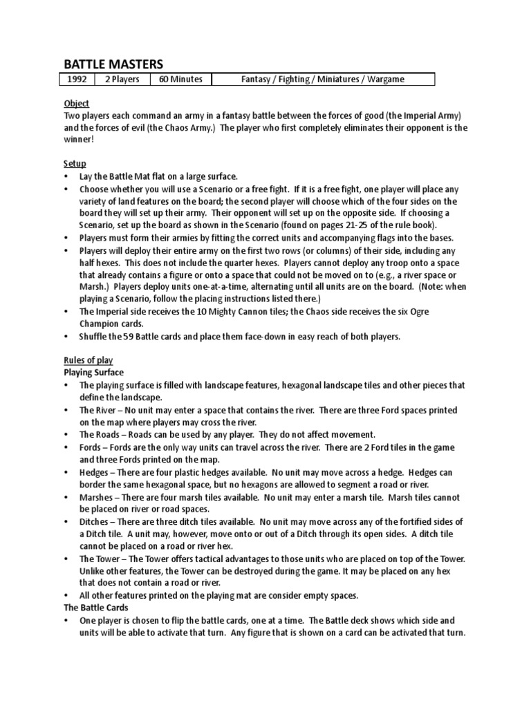 Battle Masters Quick Rules | PDF | Cannon | Military