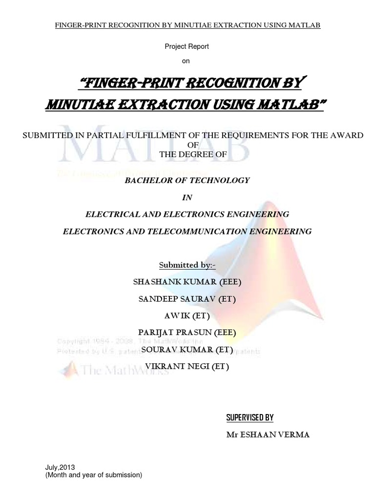 Fingerprint Recognition Using MATLAB | PDF | Matlab | Biometrics