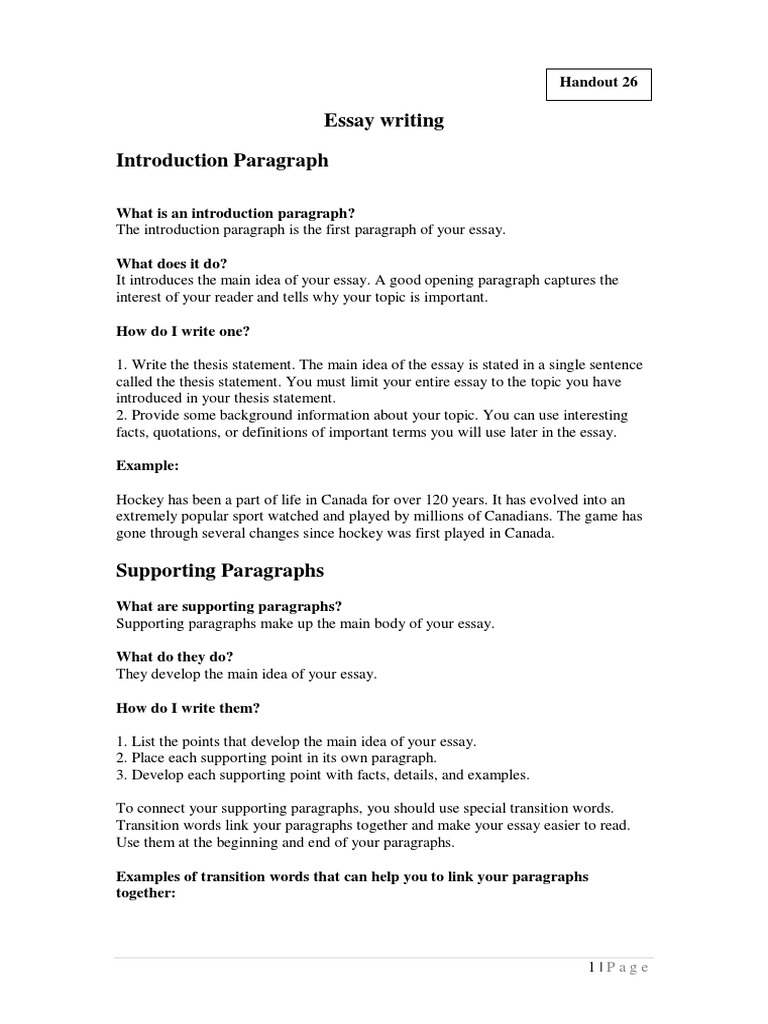 Writing Essay - Handout 26 | PDF | Essays | Paragraph