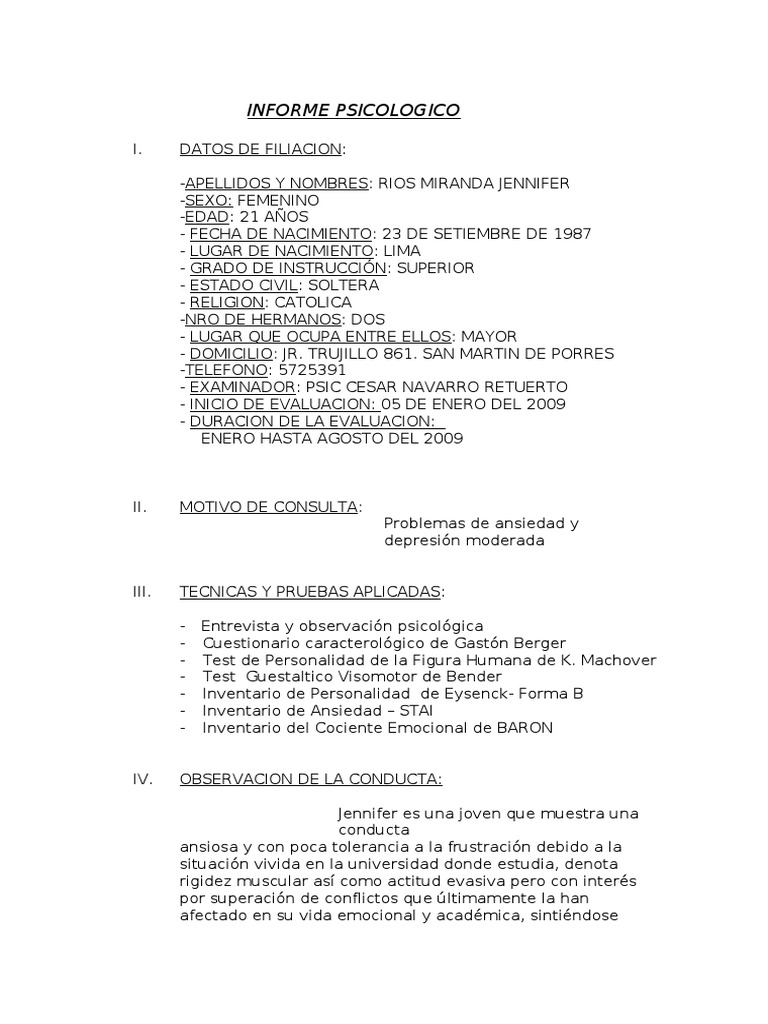Informe Psicologico | PDF