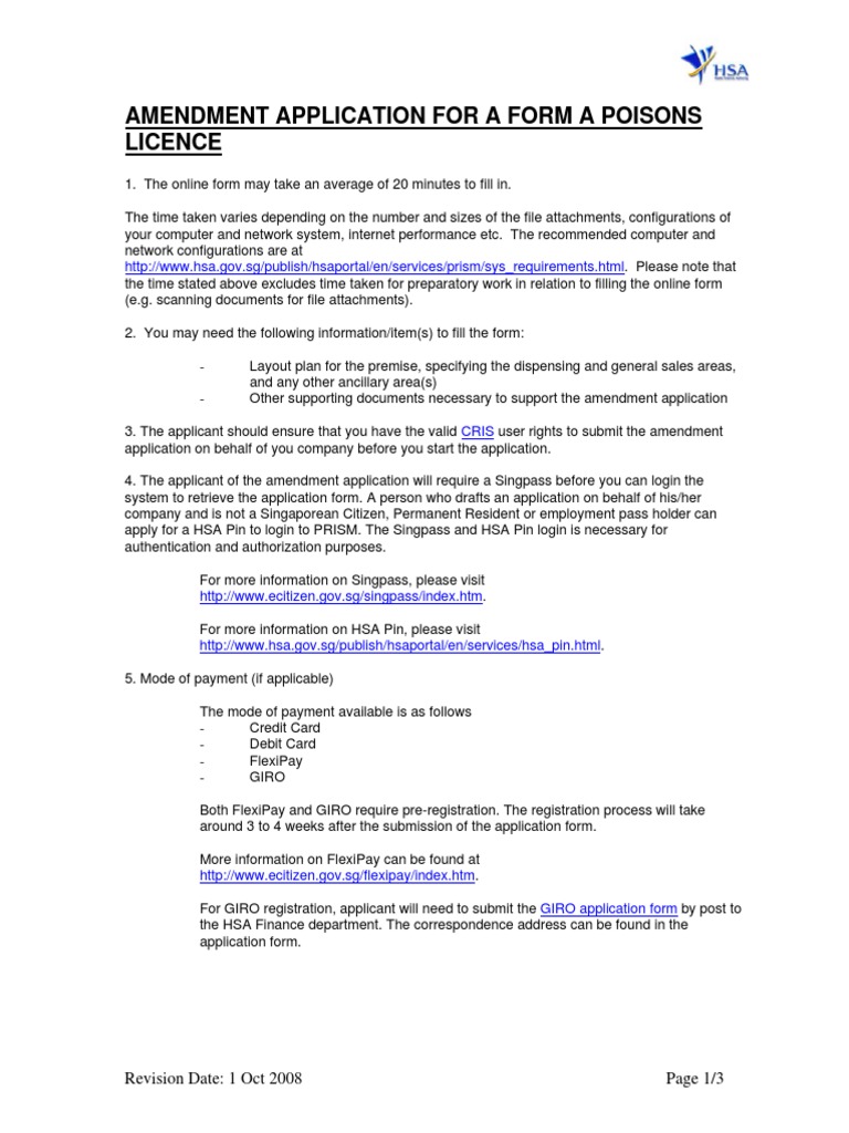 Amendment Application For A Form A Poisons Licence: Revision Date: 1 ...