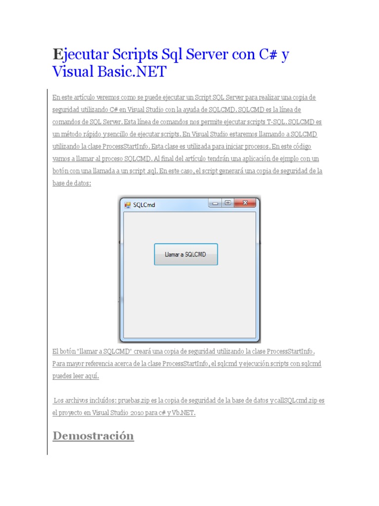 Ejecutar Scripts SQL Server Con C | PDF | Servidor SQL de Microsoft | Apoyo