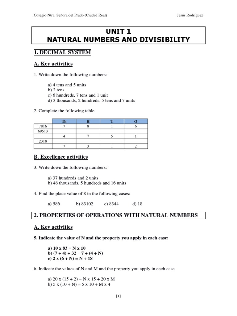 Unit 1 - Exercises and Problems (Divisibility) PDF | PDF | Prime Number ...