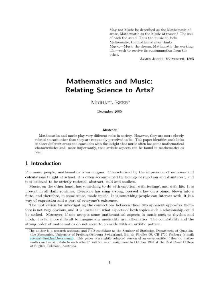 Michael Beer "Mathematics and Music - Relating Science To Arts" | PDF ...