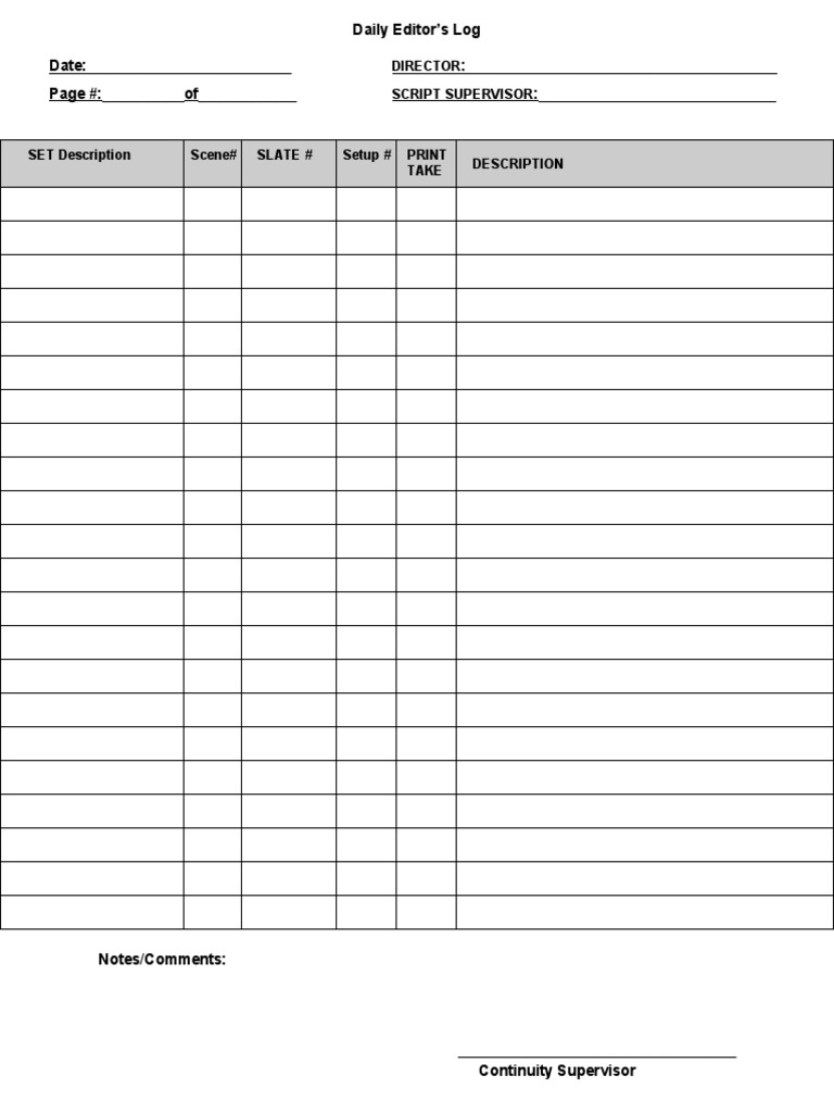 Daily Editor's Log Template | PDF