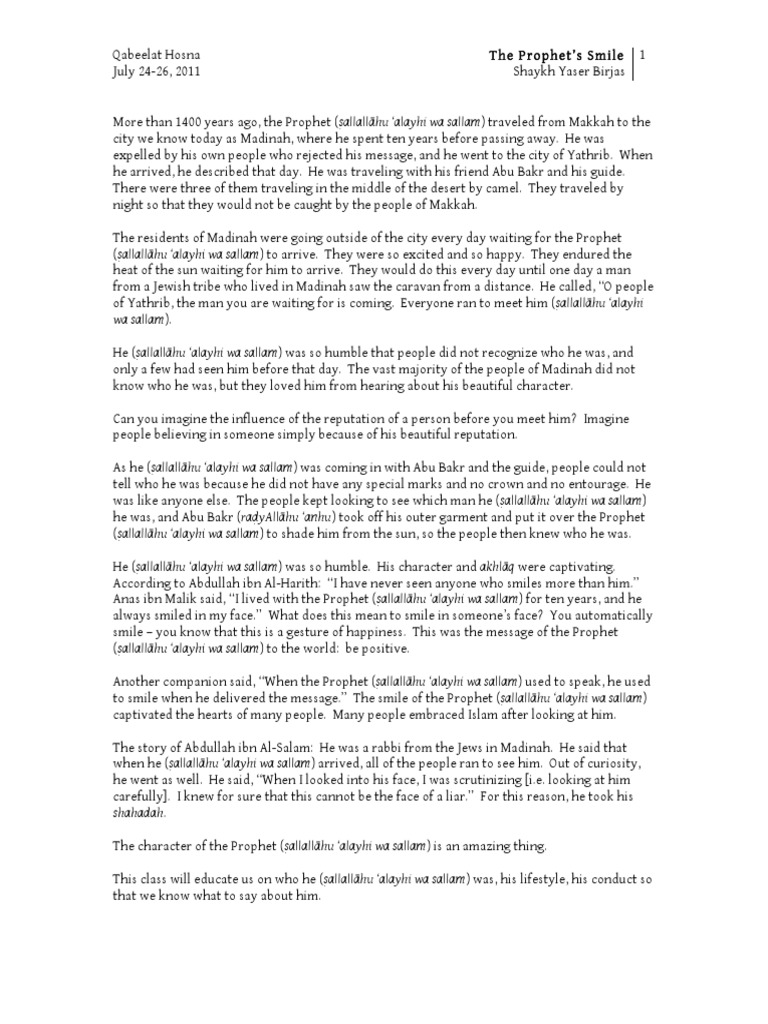 The Prophet's Smile Notes | PDF | Muhammad | Prophets And Messengers In ...