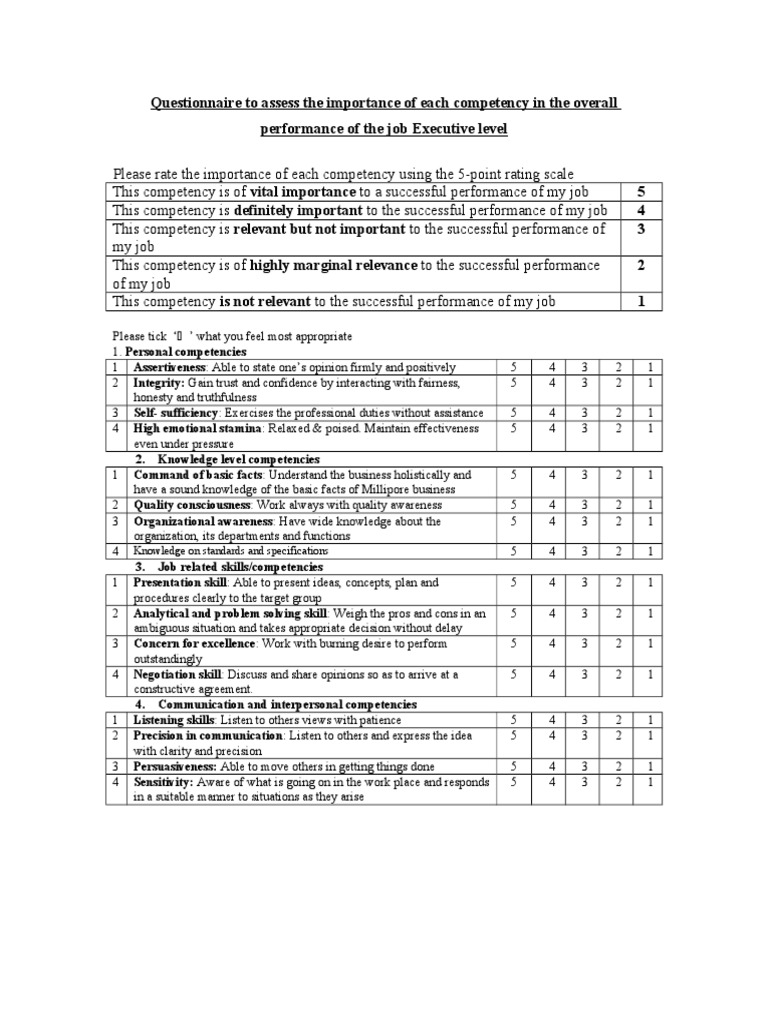 Competency Assessment Questionnaire | PDF