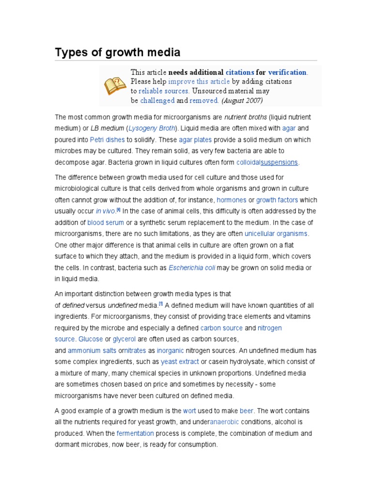 Types of Microbial Growth Media Explained | PDF | Growth Medium ...