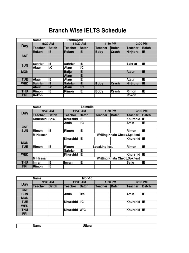 Panthapath IELTS Class Schedule | PDF