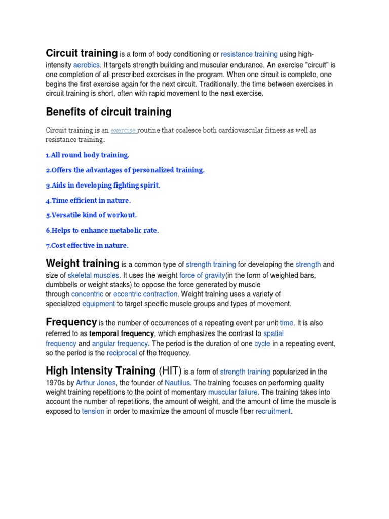 Circuit Training | PDF | Strength Training | Weight Training