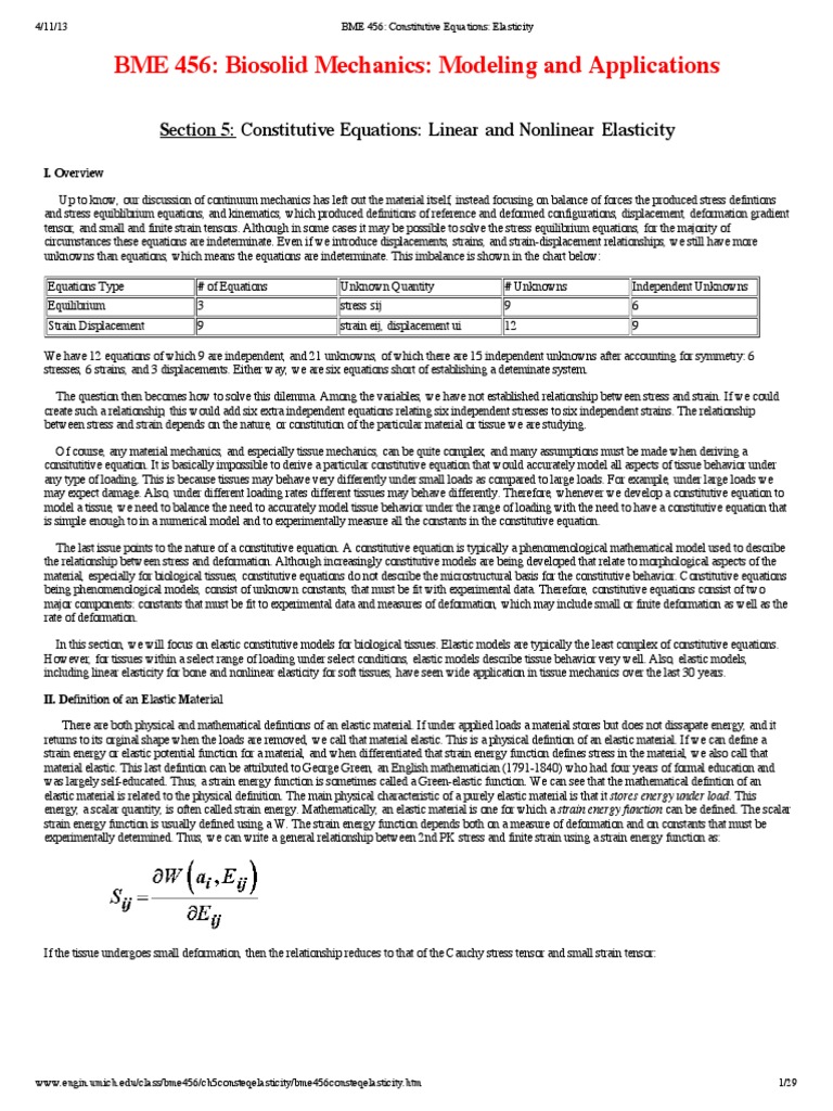 BME 456 - Constitutive Equations - Elasticity | PDF | Elasticity ...