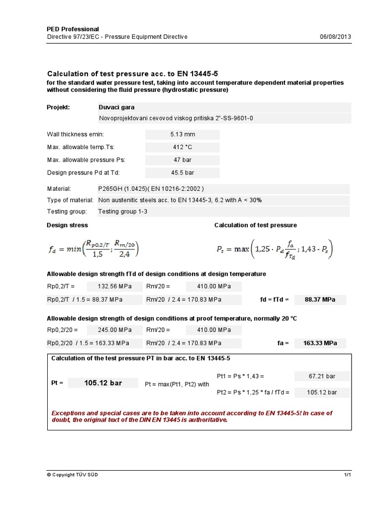 Calculation of Test Pressure Acc. To EN 13445-5 | PDF | Computers ...