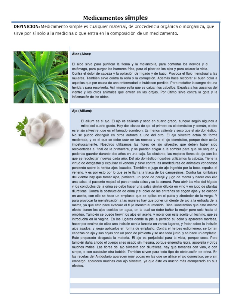 Medicamentos Simples | PDF | Ajo | Opio