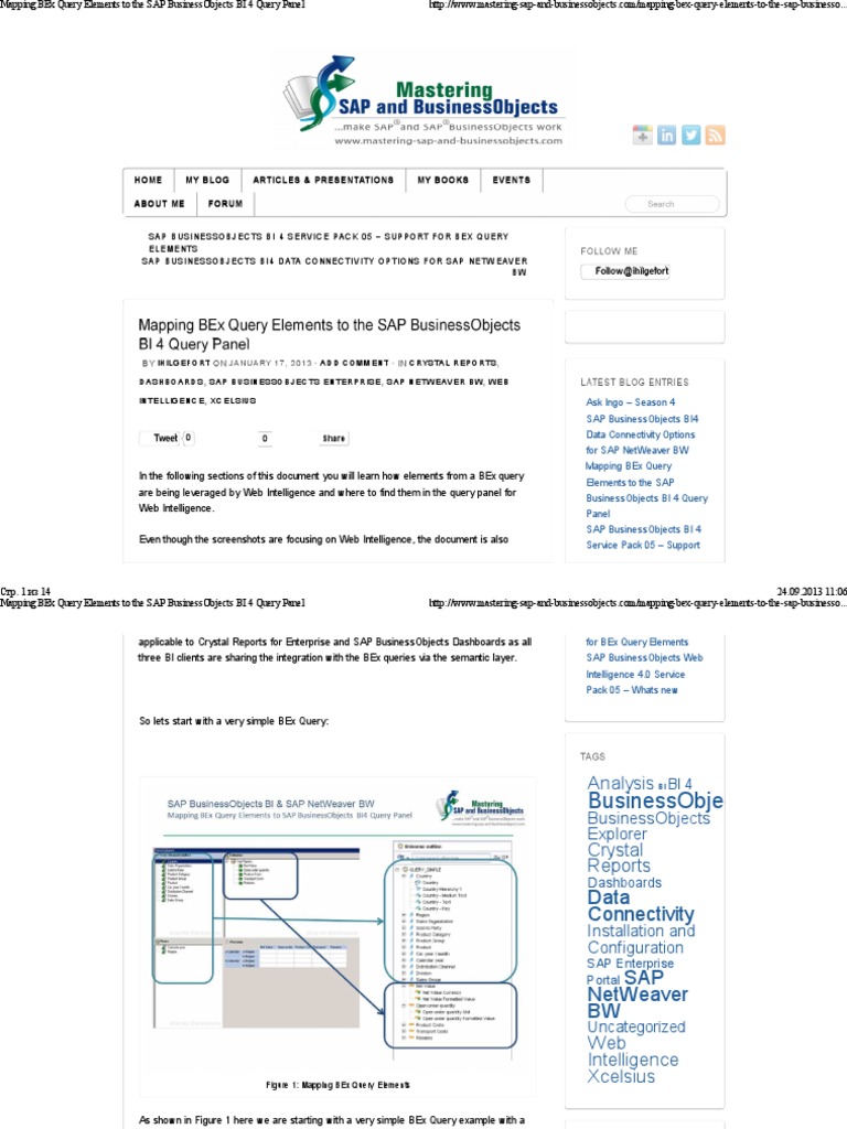 Mapping BEx Query Elements To The SAP BusinessObjects BI 4 Query Panel PDF | PDF | Information ...