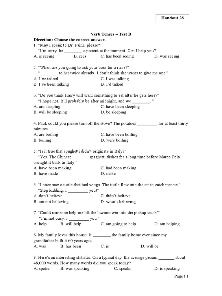 Verb Tenses 2 - Handout 28 | PDF | Mystery, Thriller & Crime Fiction