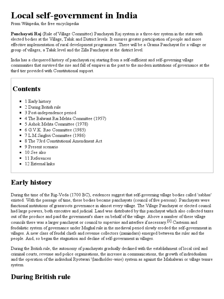 Local Self-Government in India - Wikipedia, The Free Encyclopedia | PDF ...