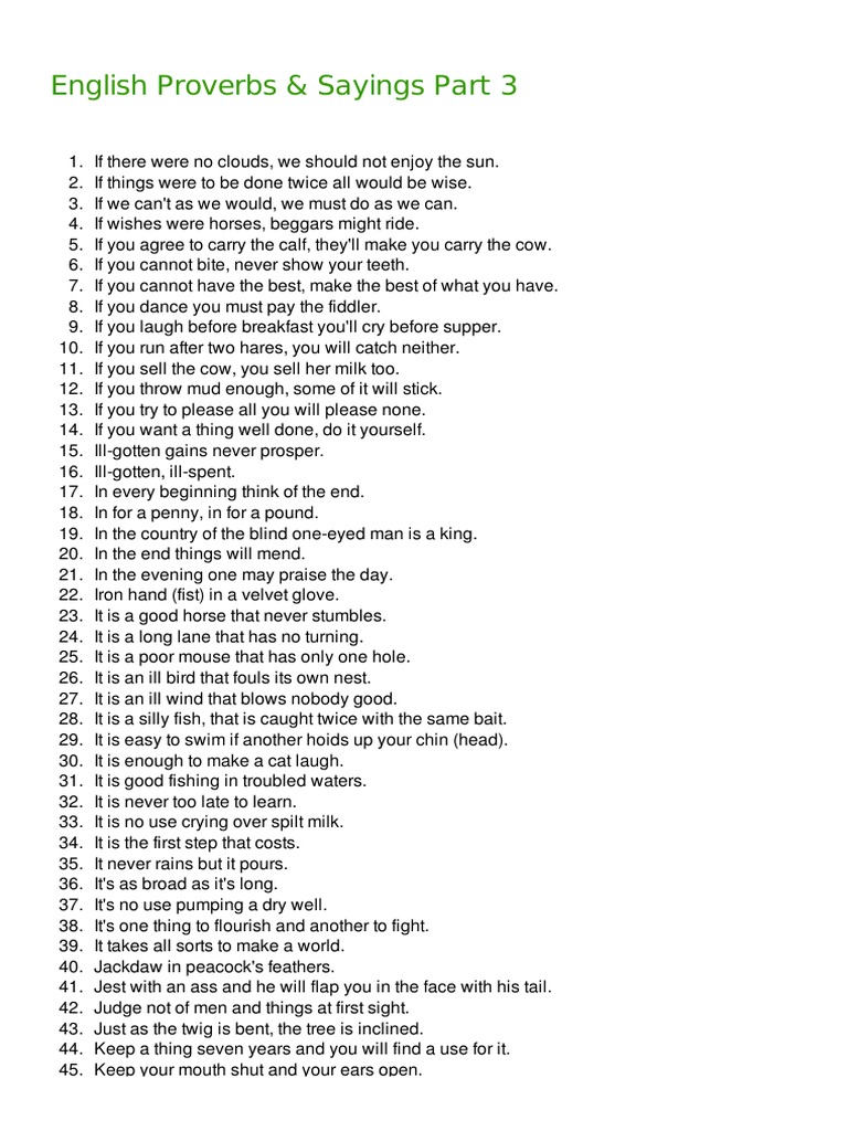 A Collection of English Proverbs and Sayings Exploring Themes of Wisdom ...