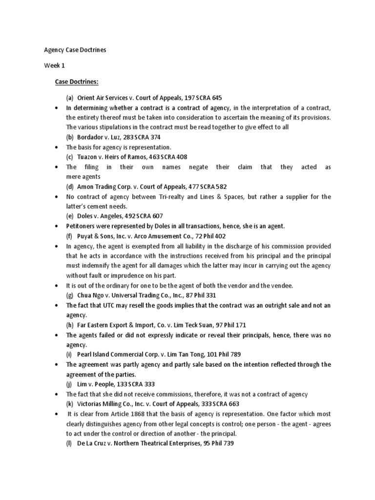 Agency Case Doctrines | PDF | Law Of Agency | Business Law